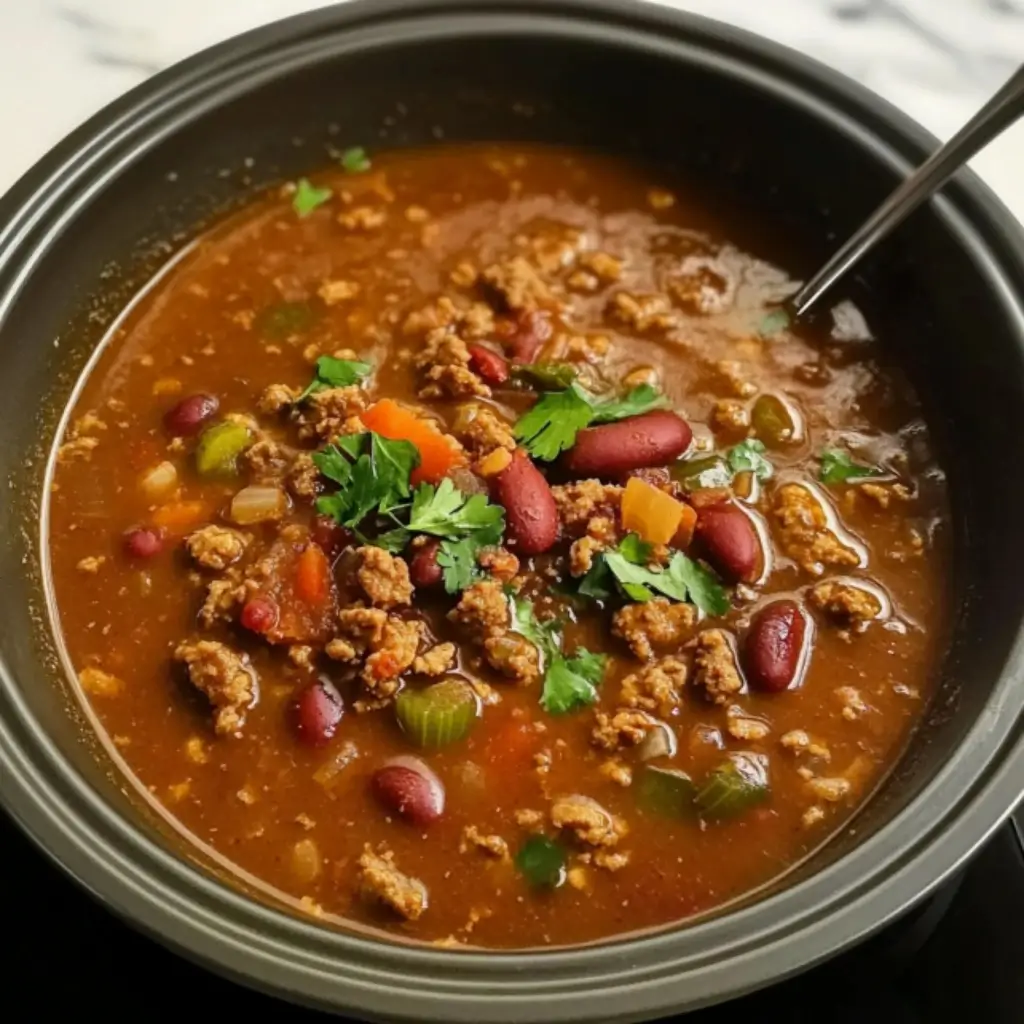 Slow Cooker Texas Chili Soup Recipe - My Tasteful Recipes