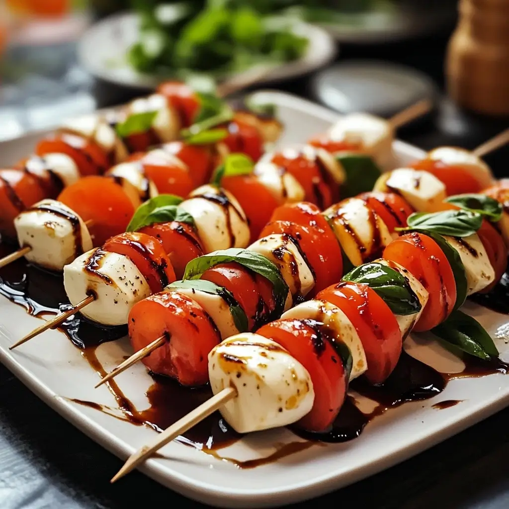 Caprese Skewers with Balsamic Drizzle Recipe - My Tasteful Recipes