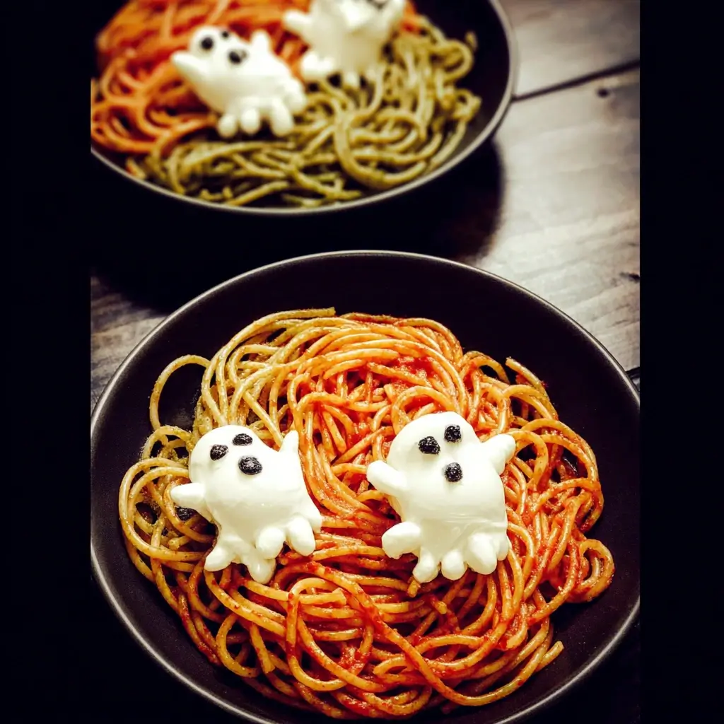 Halloween Spaghetti with Burrata Ghosts Recipe - My Tasteful Recipes