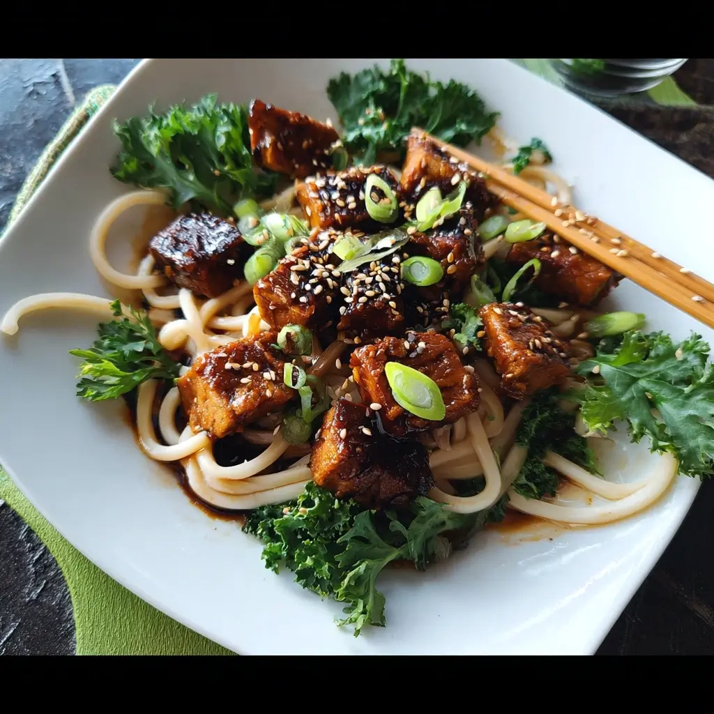 Vegetarian Honey Soy Tempeh with Udon Recipe - My Tasteful Recipes